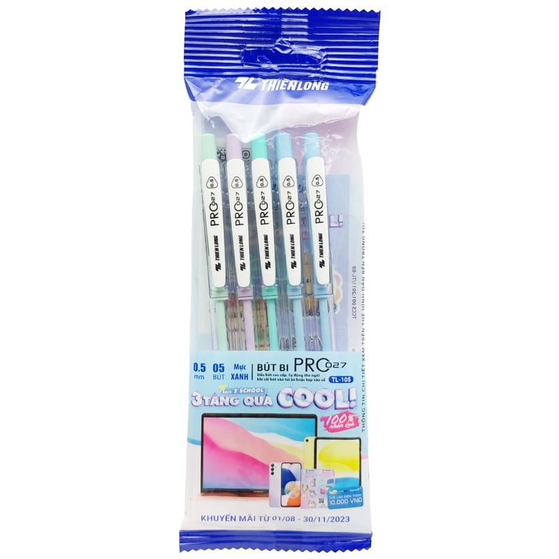 [CHÍNH HÃNG - GIÁ GỐC] Vỉ 5 Bút bi Pro 027 ngòi 0.5 mm Thiên Long TL-1 ...