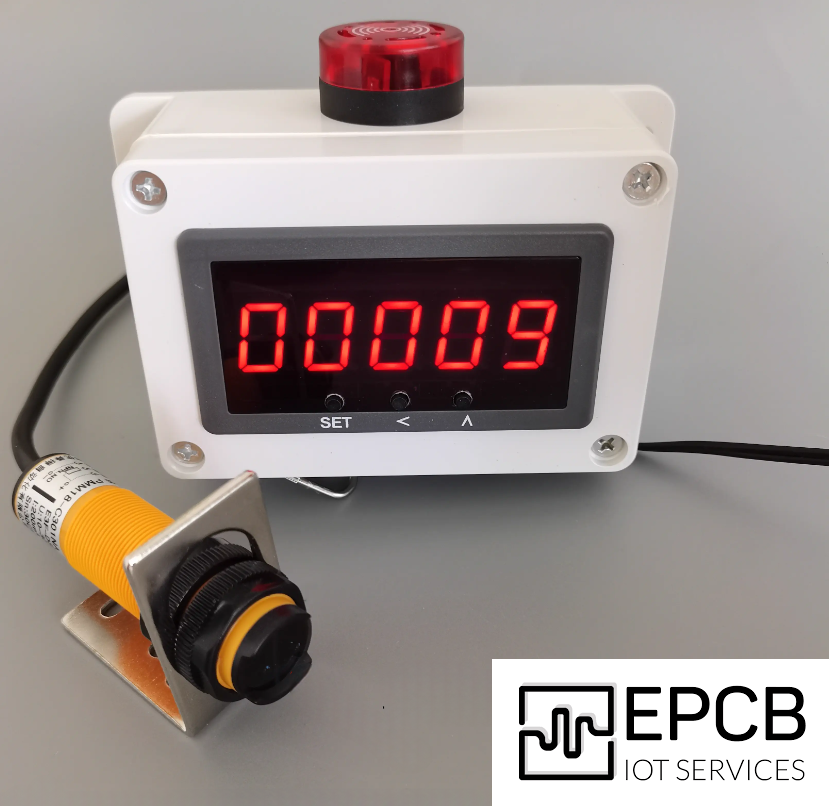 Bộ đếm sản phẩm sử dụng cảm biến vật cản hồng ngoại tích hợp cảnh báo