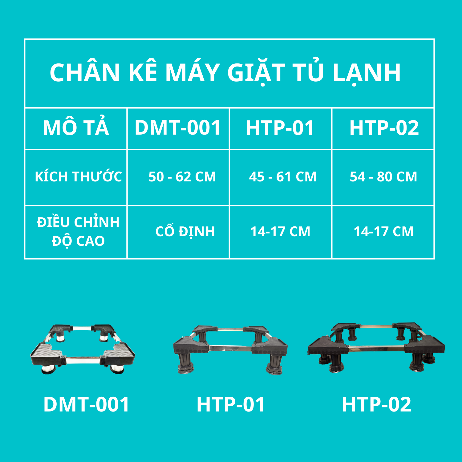 CHÂN KÊ MÁY GIẶT TỦ LẠNH DAIMITO HTP-01 KÍCH THƯỚC 45 -61 CM ĐIỀU CHỈ