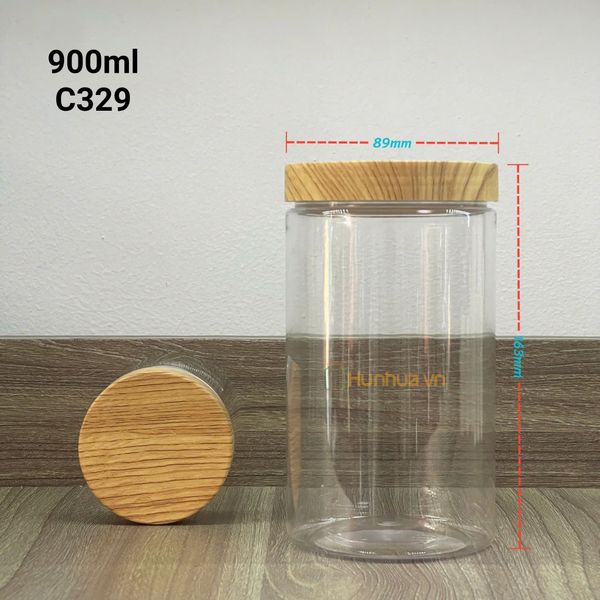 Hũ Nhựa 900ml Nắp Vân Gỗ - C329 – Công Ty Nhựa Vinh Lợi