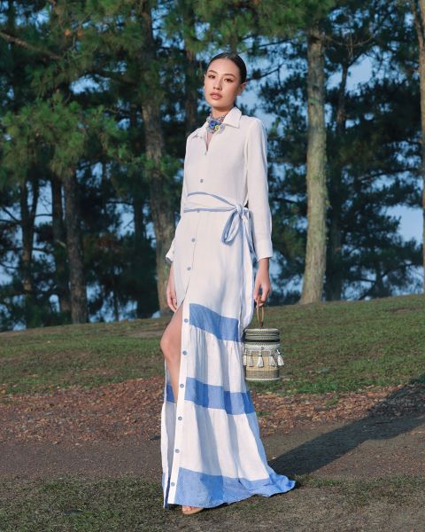 Đầm Linen Trắng Xanh Tím – GOSUMO.VN