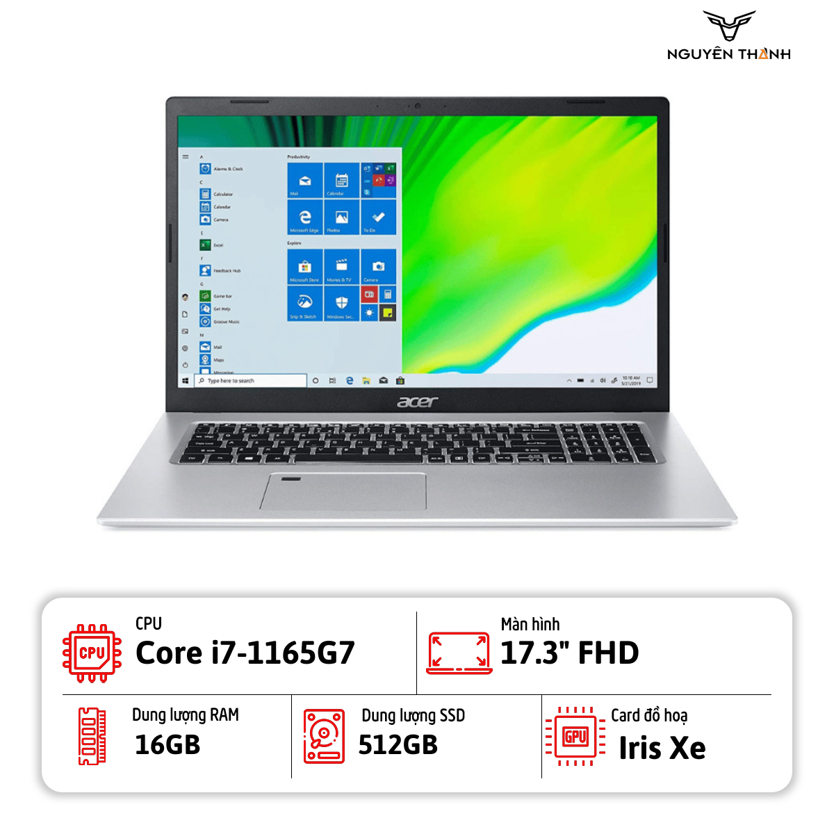 Laptop Acer Aspire 5 ( Core i7-1165G7, RAM 12G, SSD 512GB, 17.3" FHD)