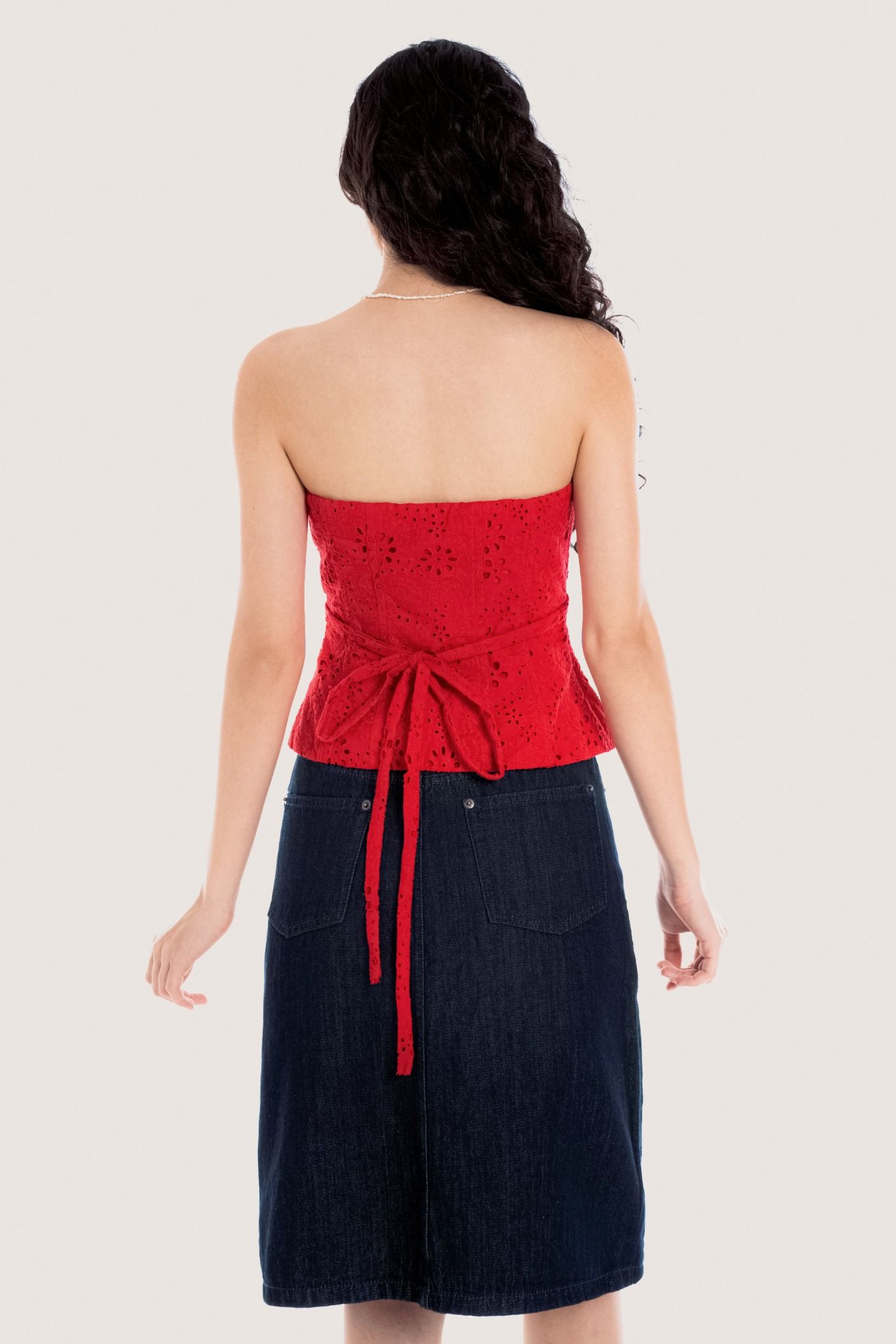 Hot Red Flower Embellished Eyelet Tube Top – LIBÉ