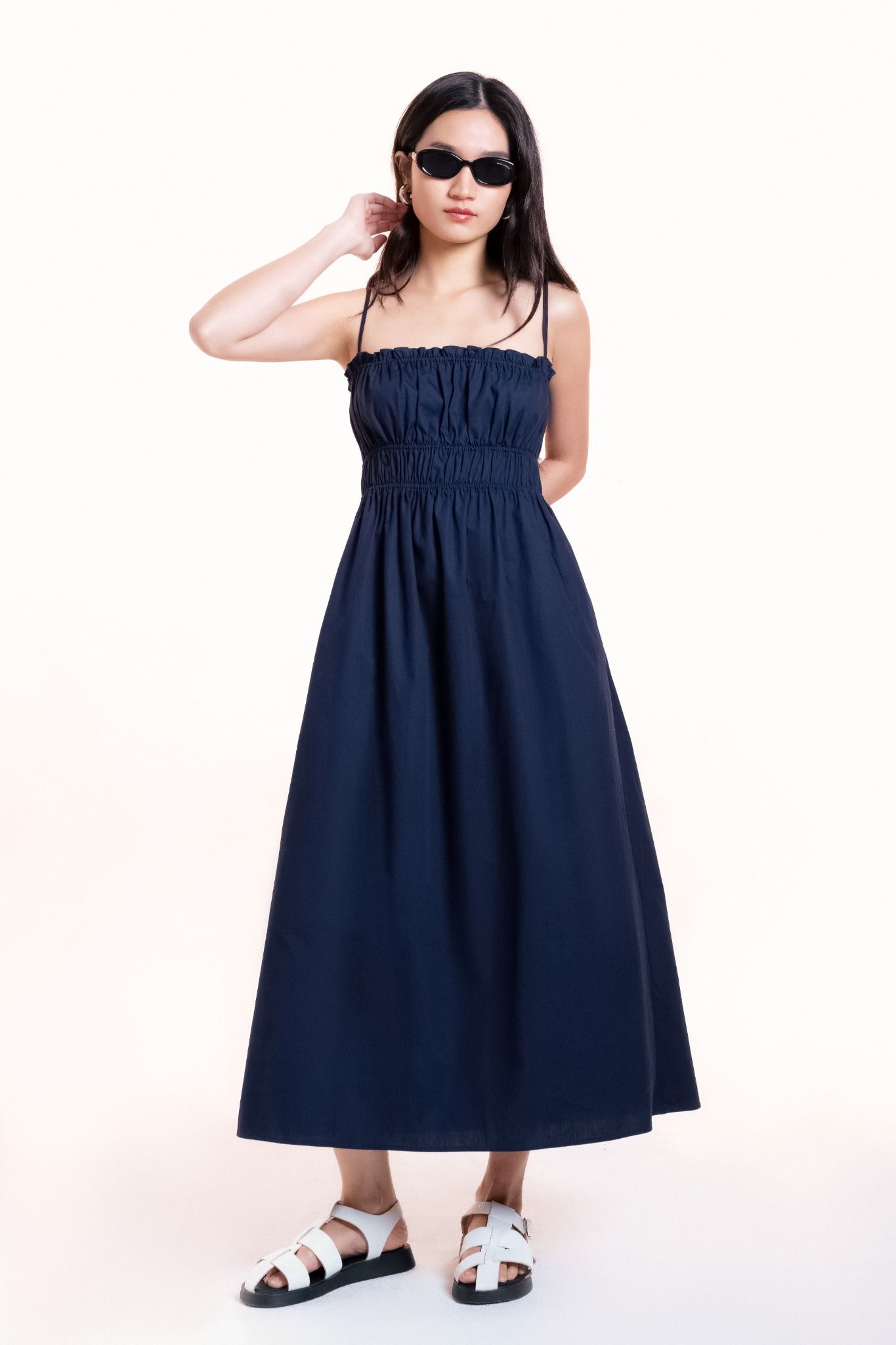 Navy Smock Strappy Midi Dress LibÉ