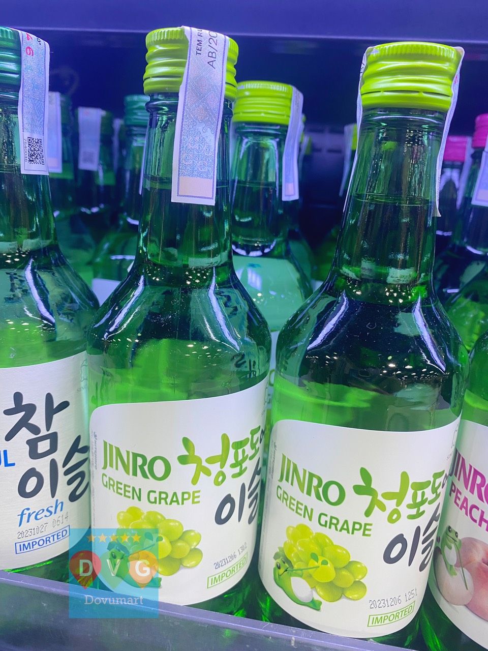 Rượu Soju Nho Xanh Jinro Hàn Quốc Chai 360ml 하이트진로 청포도에 이슬 360ml Dovumart