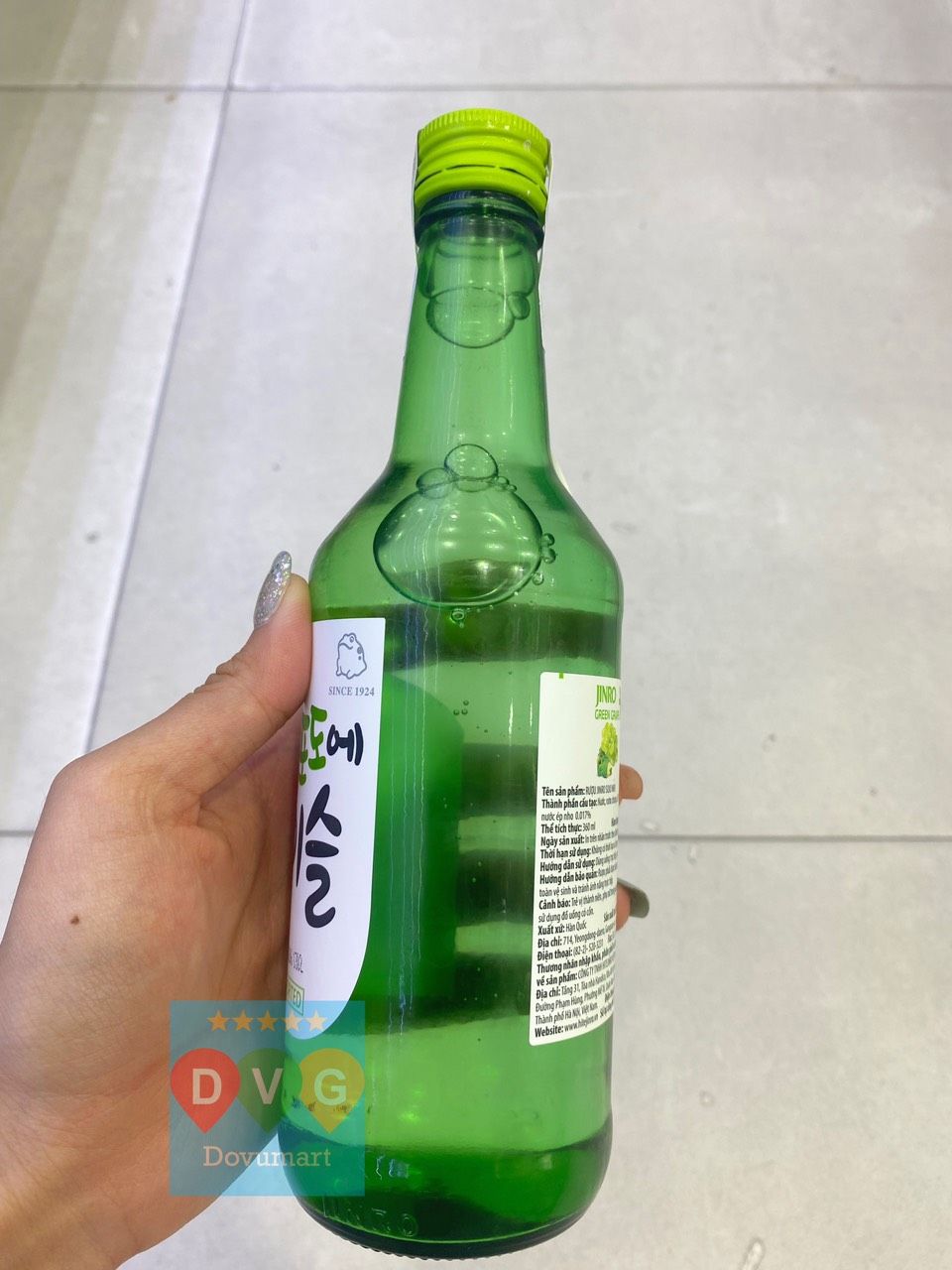 Rượu Soju Nho Xanh Jinro Hàn Quốc Chai 360ml 하이트진로 청포도에 이슬 360ml Dovumart