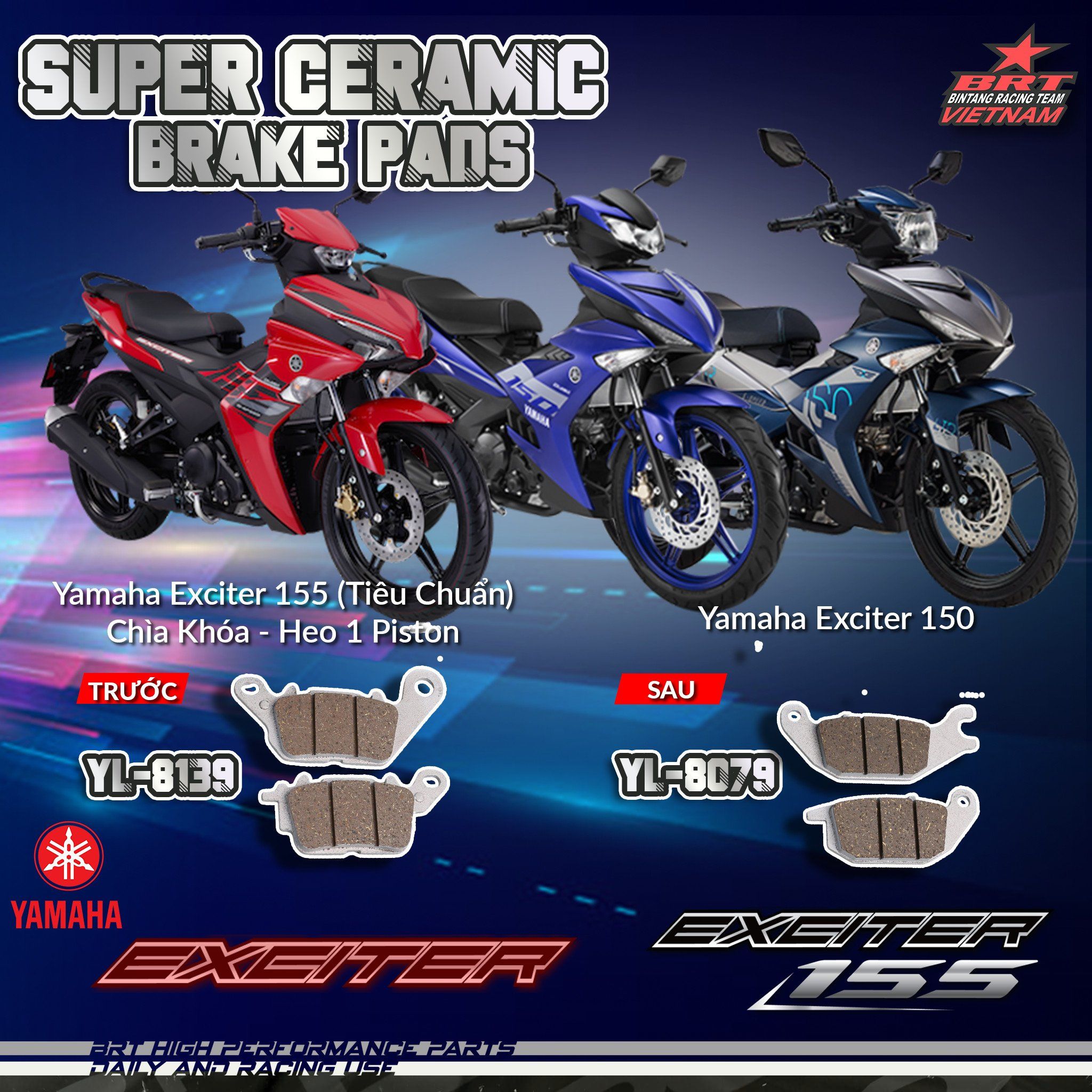 Bố thắng TRƯỚC BRT EX135(1PISTON), EX150, EX155 (1piston), MIO M3, LUV ...