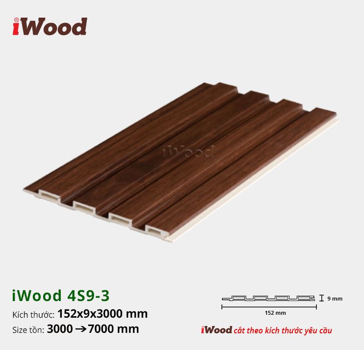 Tấm ốp iWood lam 4 sóng thấp W152x9-4S9 – Tổng Kho Gỗ Nhựa Composite