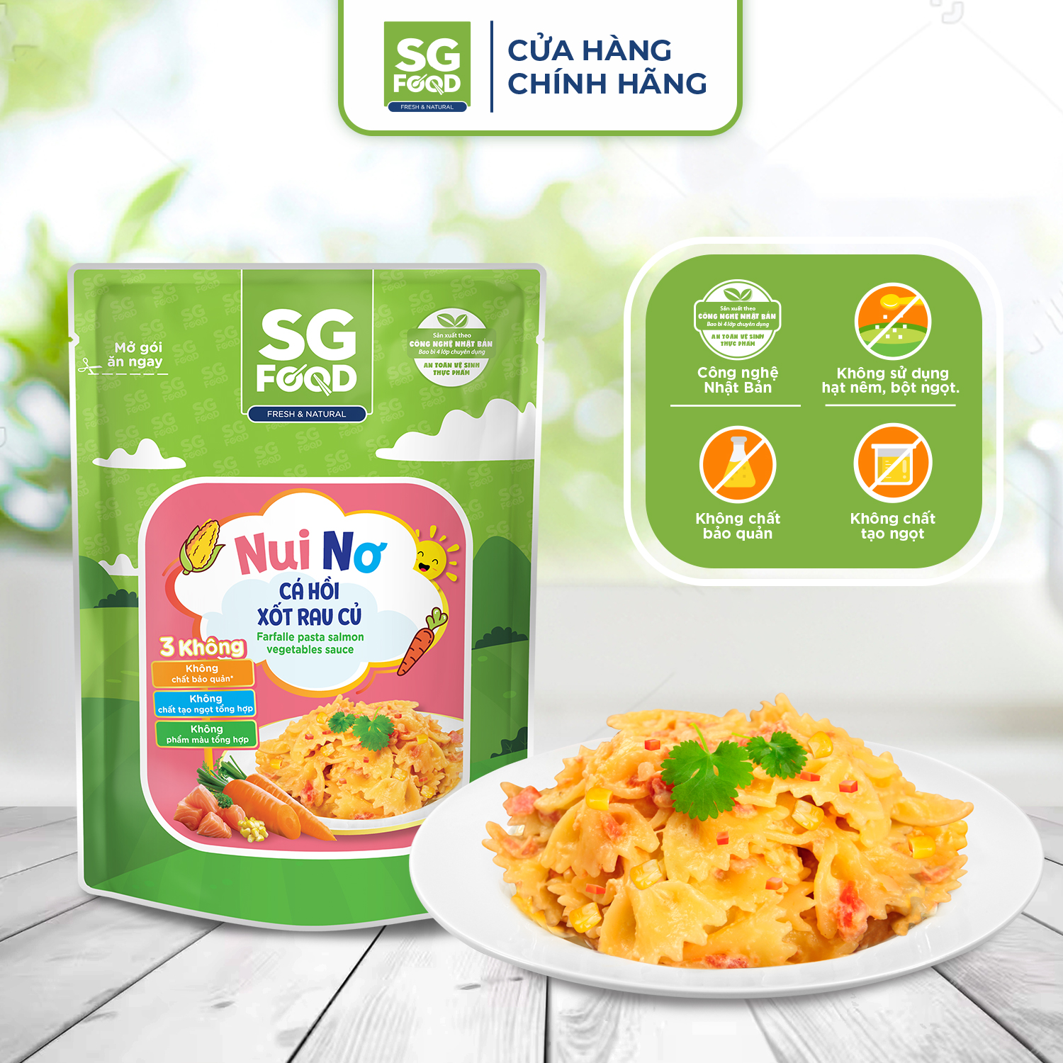 Nui nơ cá hồi xốt rau củ SG Food 200g