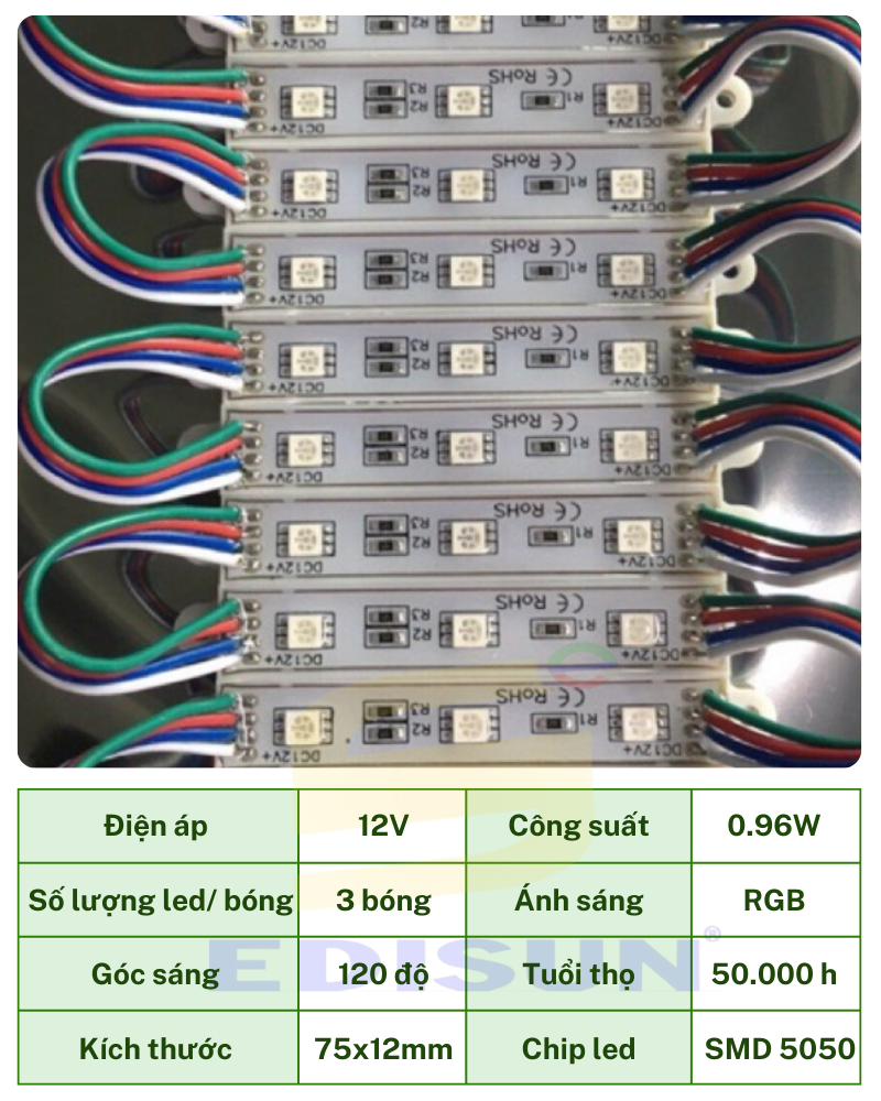 Module 3 led 5054, RGB, đế nhựa 7211 – EDISUN
