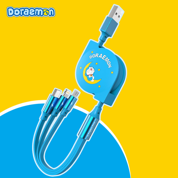 Cáp sạc Rock Doraemon Rút dây tích hợp 3 đầu (Lightning, Micro USB, Ty