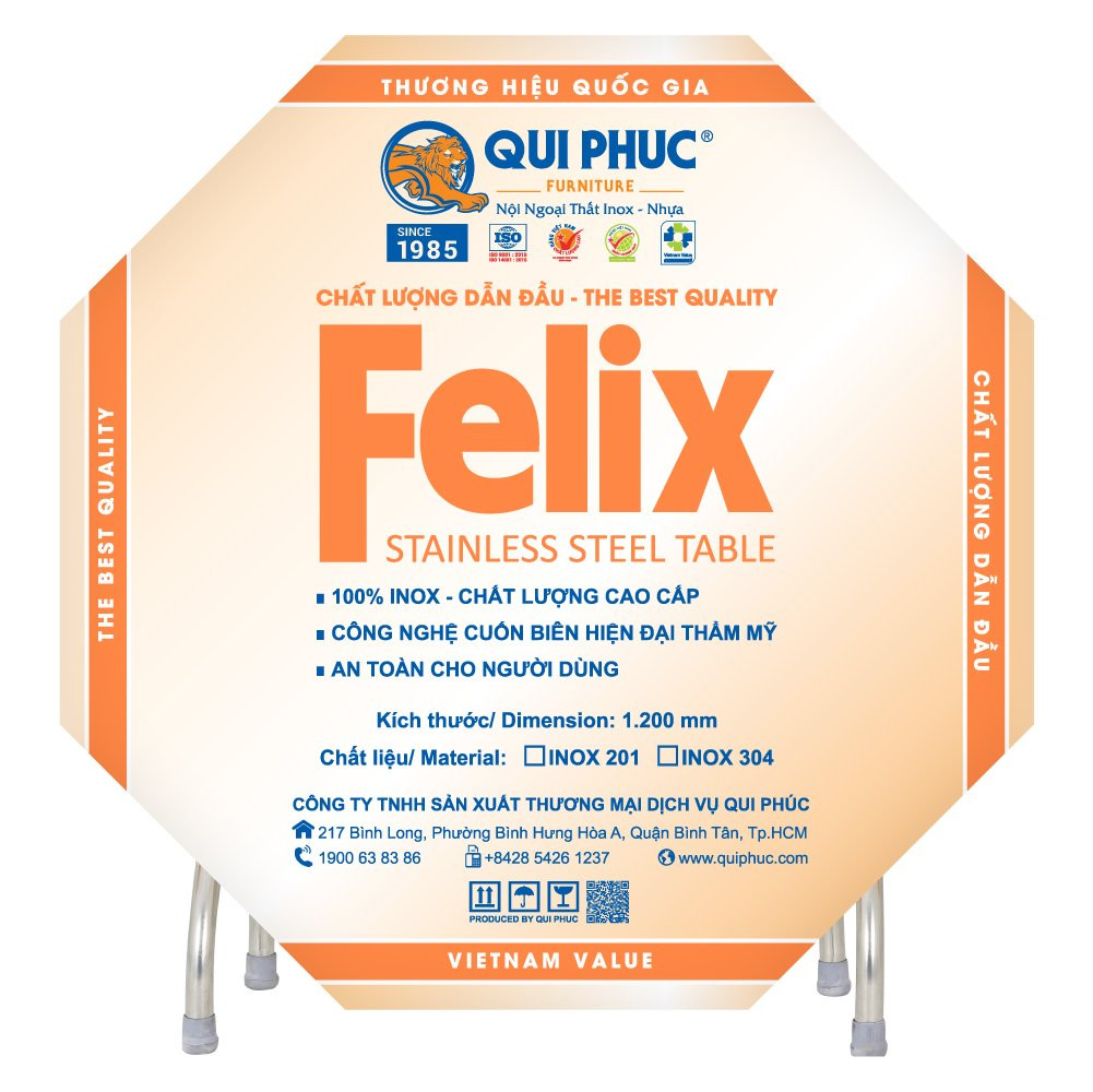 Bộ bàn tròn inox FELIX 1m2 10 ghế