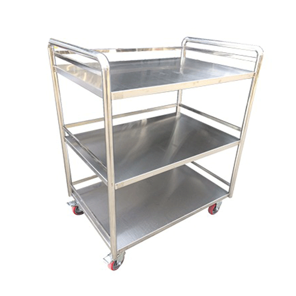 Xe đẩy inox 3 tầng có thanh chắn – Nhà Phân phối Thiên Bình Group