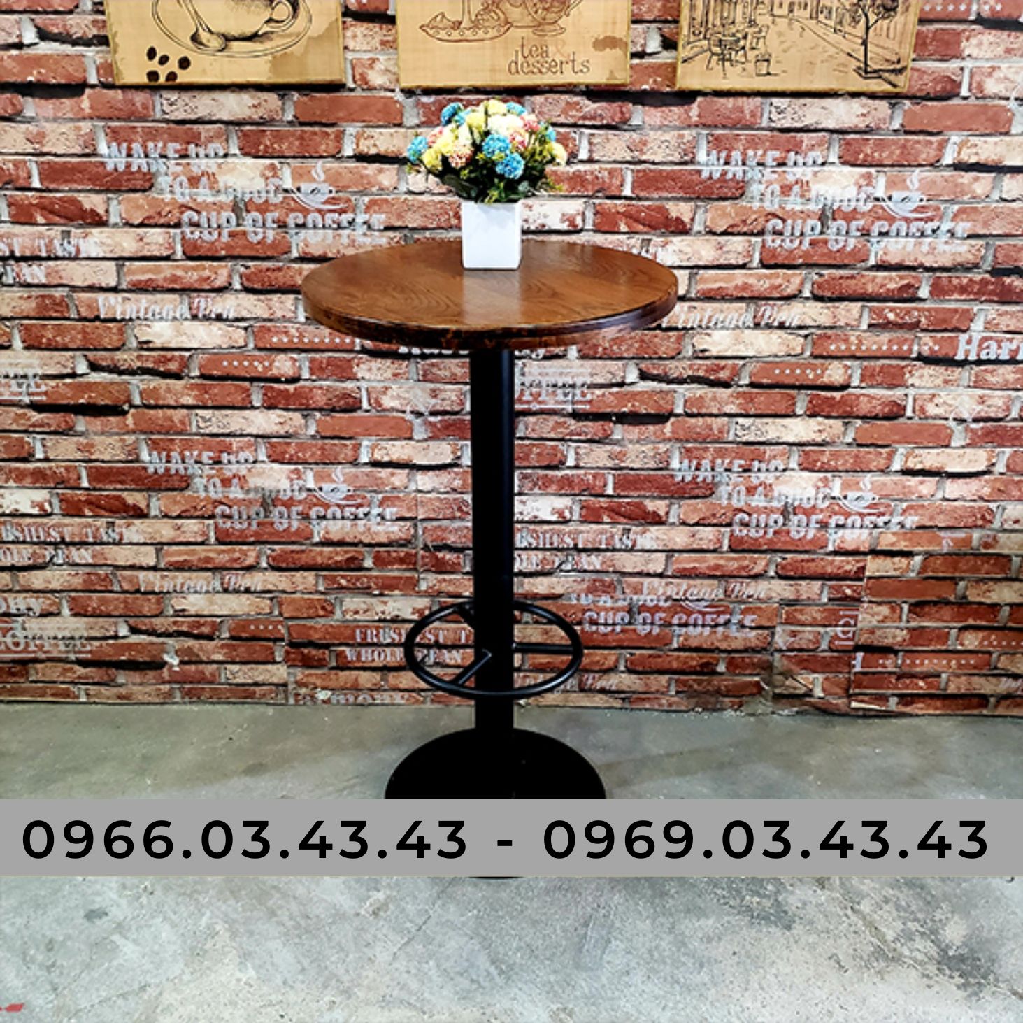 Bàn Bar Mặt Veneer Đế Tròn – Minh More - Kho Nội Thất