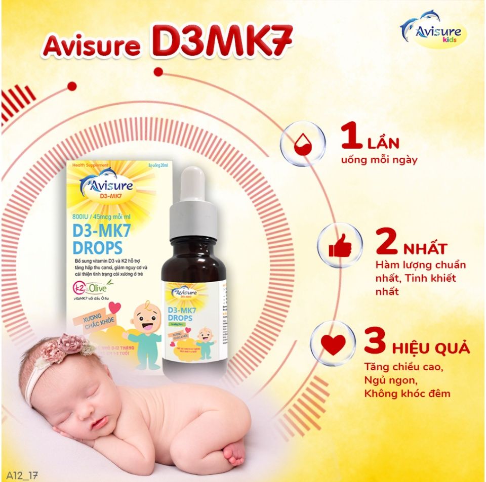 Dung dịch bổ sung D3K2 cho trẻ sơ sinh Avisure D3-MK7 Drops lọ 20ml ...