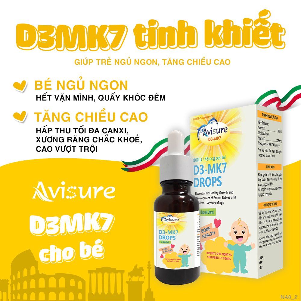 Dung dịch bổ sung D3K2 cho trẻ sơ sinh Avisure D3-MK7 Drops lọ 20ml ...