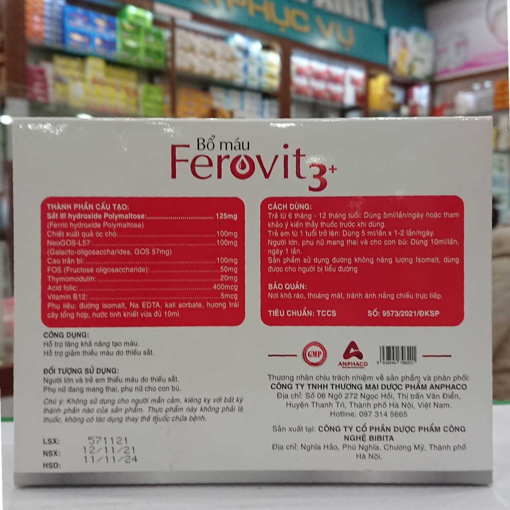 Sắt hữu cơ dạng nước Ferovit 3+ Anphaco hộp 20 ống uống giúp bổ máu ...