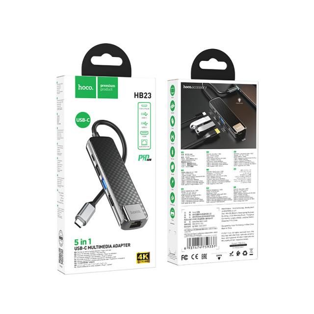 Bộ chuyển đổi Hub Hoco HB23 5in1 TypeC sang HDMI + RJ45 LAN + PD60W ...