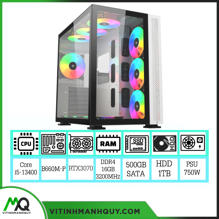 PC Gaming MQ (i5-13400 / RTX3070 / Kit RAM 16GB 3200 / SSD 500GB / HDD ...