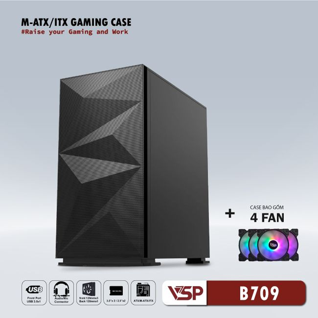 Vỏ Máy Tính Case VSP Gaming Mid Tower B709 Black – Vi Tính Mạnh Quý