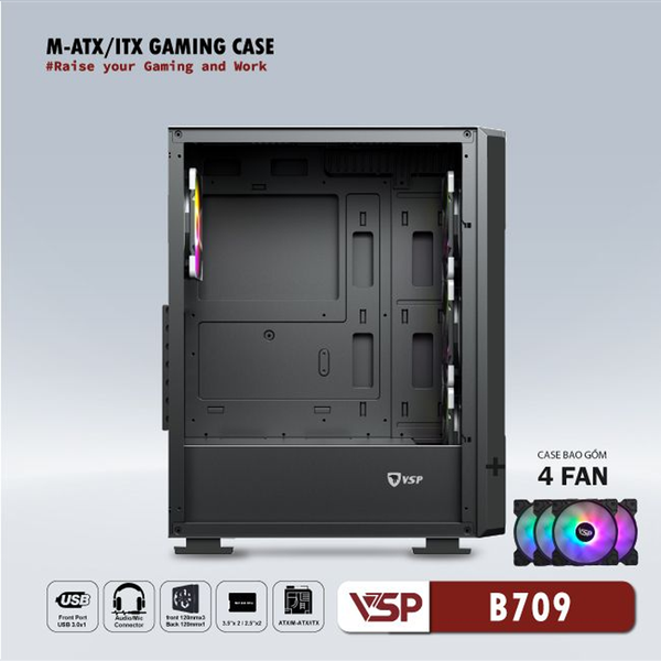 Vỏ Máy Tính Case VSP Gaming Mid Tower B709 Black – Vi Tính Mạnh Quý