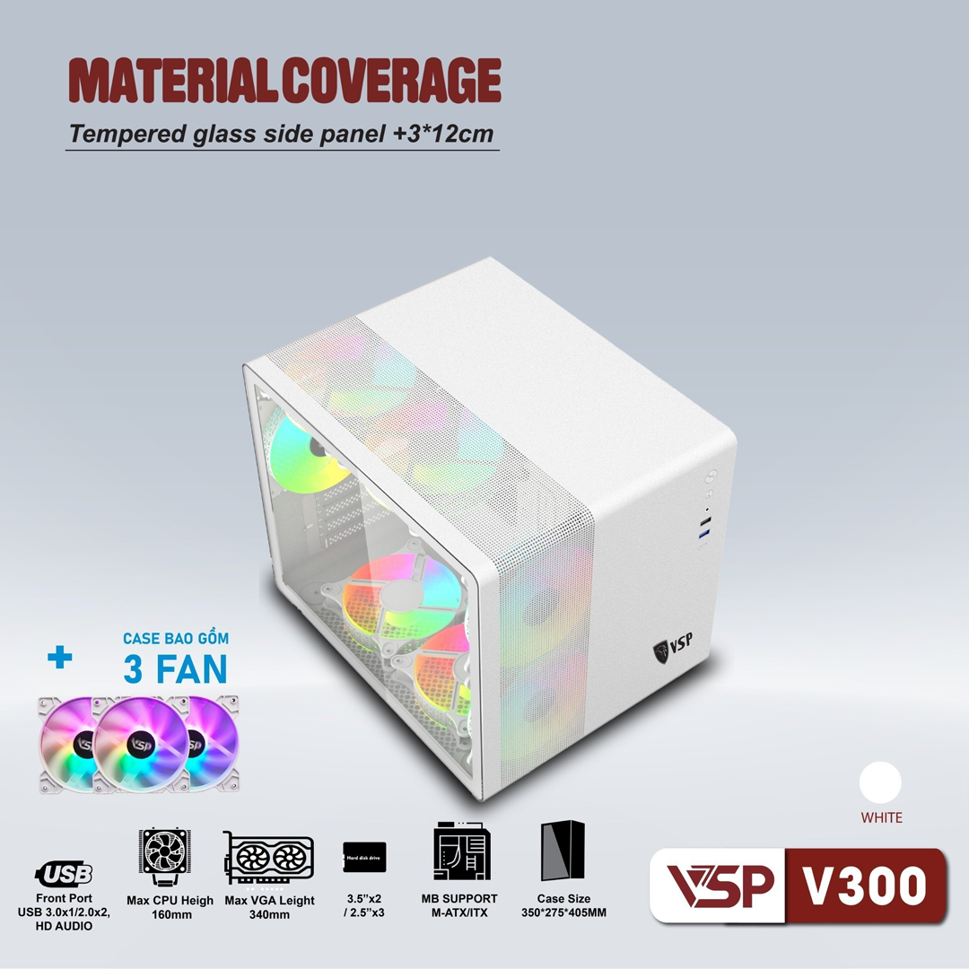 Vỏ Máy Tính Case VSP V300 White – Vi Tính Mạnh Quý