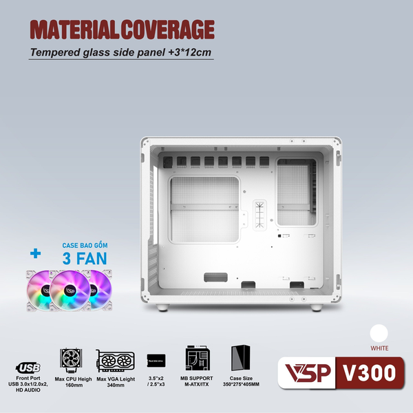 Vỏ Máy Tính Case VSP V300 White – Vi Tính Mạnh Quý