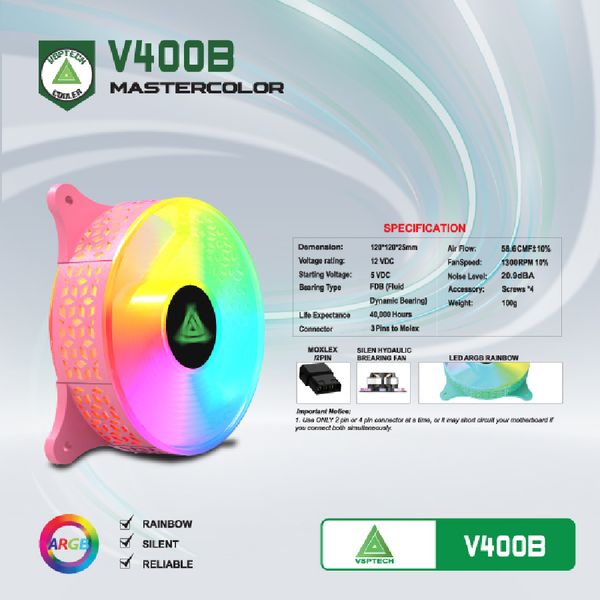 Fan Case VSP V400B LED RGB Pink – Vi Tính Mạnh Quý