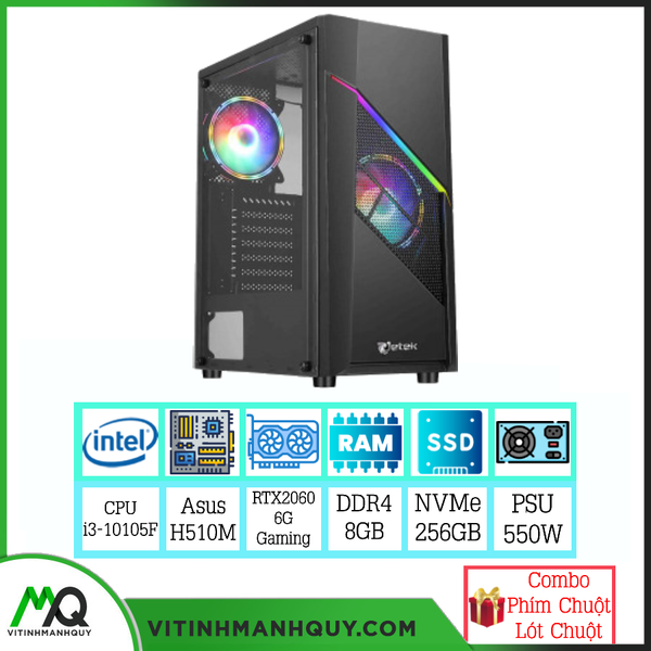 PC Gaming MQ (Core i3 10105F, RTX2060 6G, Ram 8GB, SSD 256GB, 550W ...
