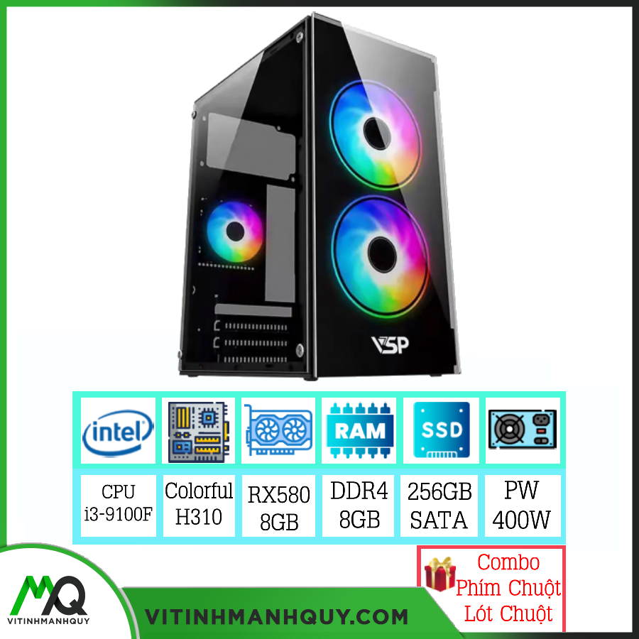 PC Gaming MQ (Core i3-9100F / RX580 / RAM 4GB / SSD 256GB / PW 400W ...