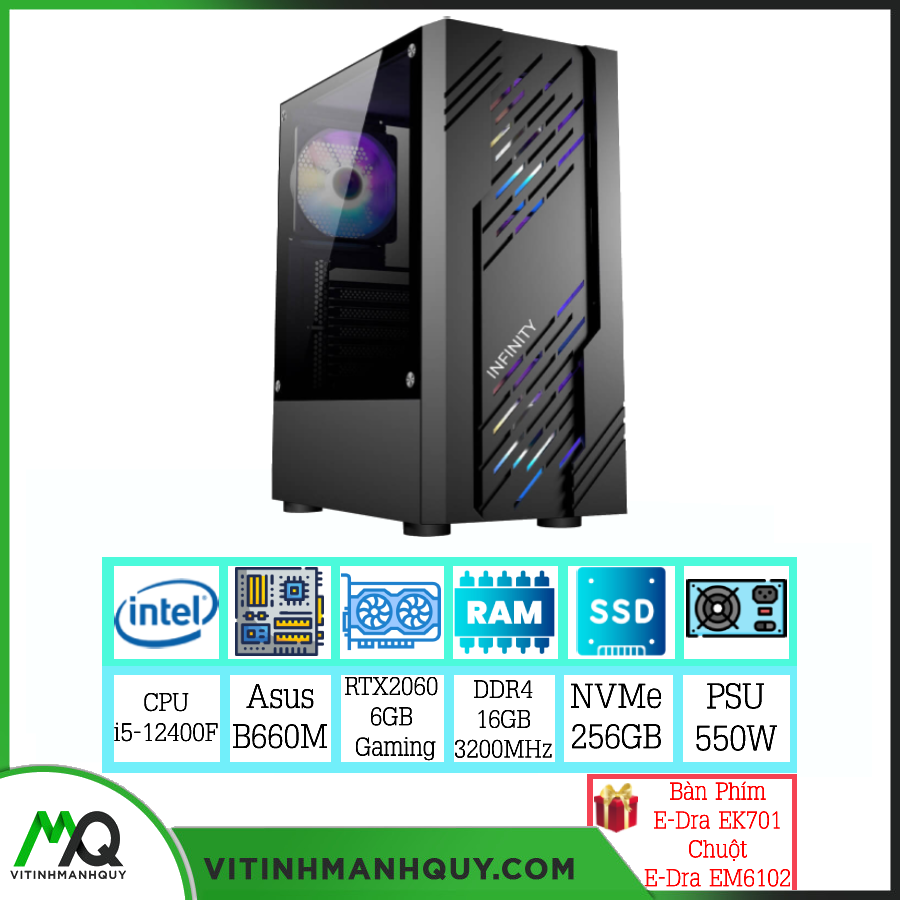 PC Gaming MQ (Core i5 12400F, Ram 16GB, RTX2060 6G, SSD 260GB, 550W ...