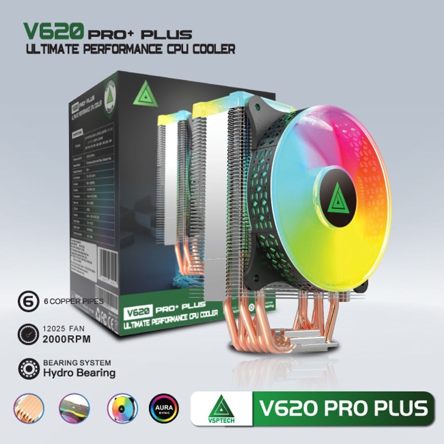 Fan VSP V620 Pro Plus LED ARGB (Tản 6U- Fan12cm, Full Socket) – Vi Tính Mạnh Quý