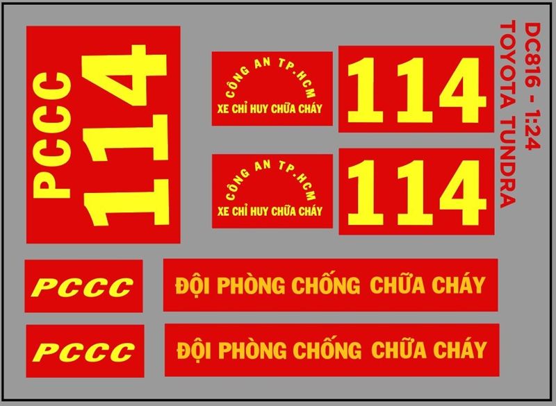 Decal UV độ Phòng cháy chữa cháy PCCC 114 đỏ cho xe Toyota Tundra tỉ l ...