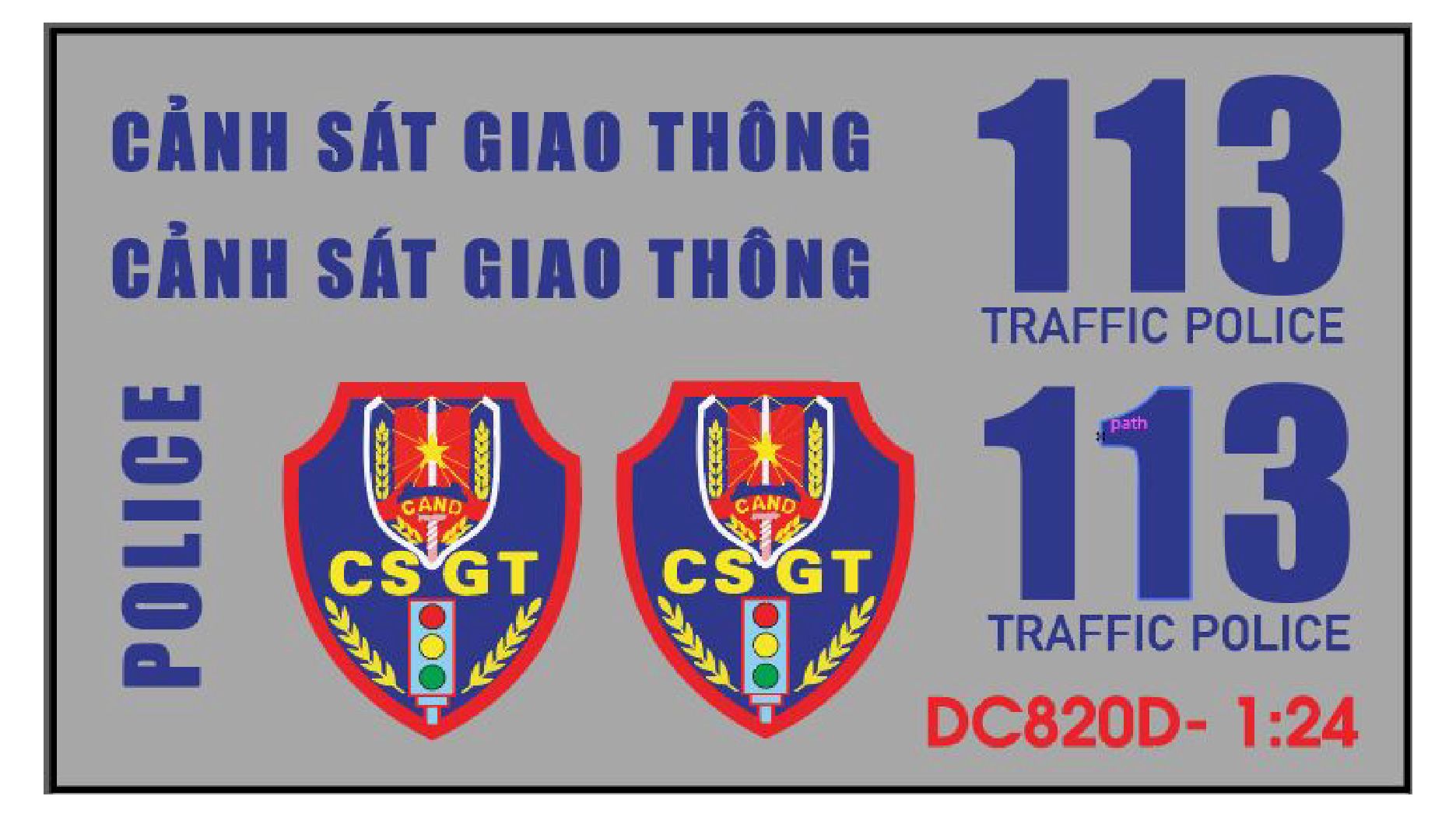 Decal UV độ xe CSGT cảnh sát giao thông Police 113 tỉ lệ 1:24 có keo s ...