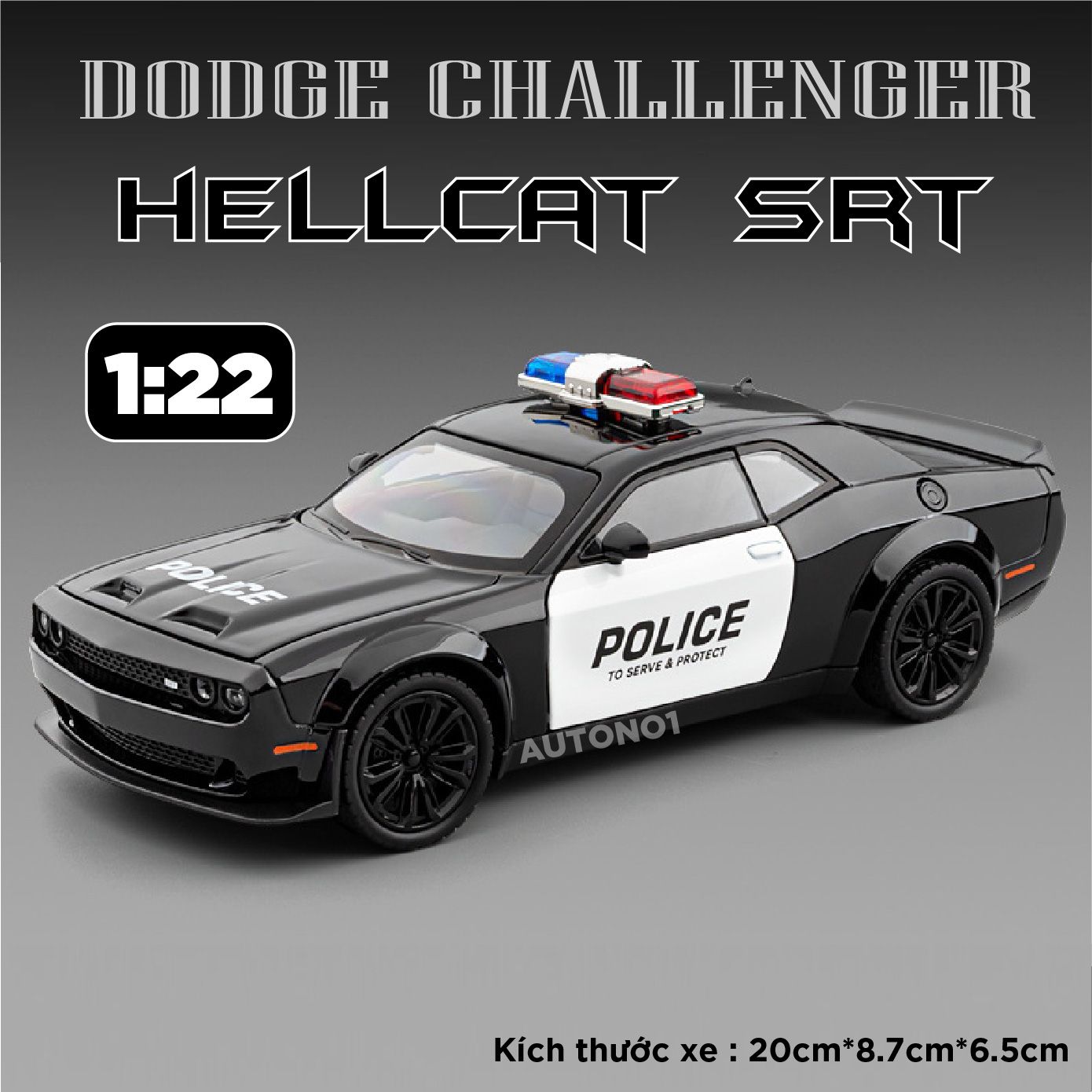 Mô hình xe Dodge Challenger SRT Hellcat Police full open tỉ lệ 1:24 Ji ...