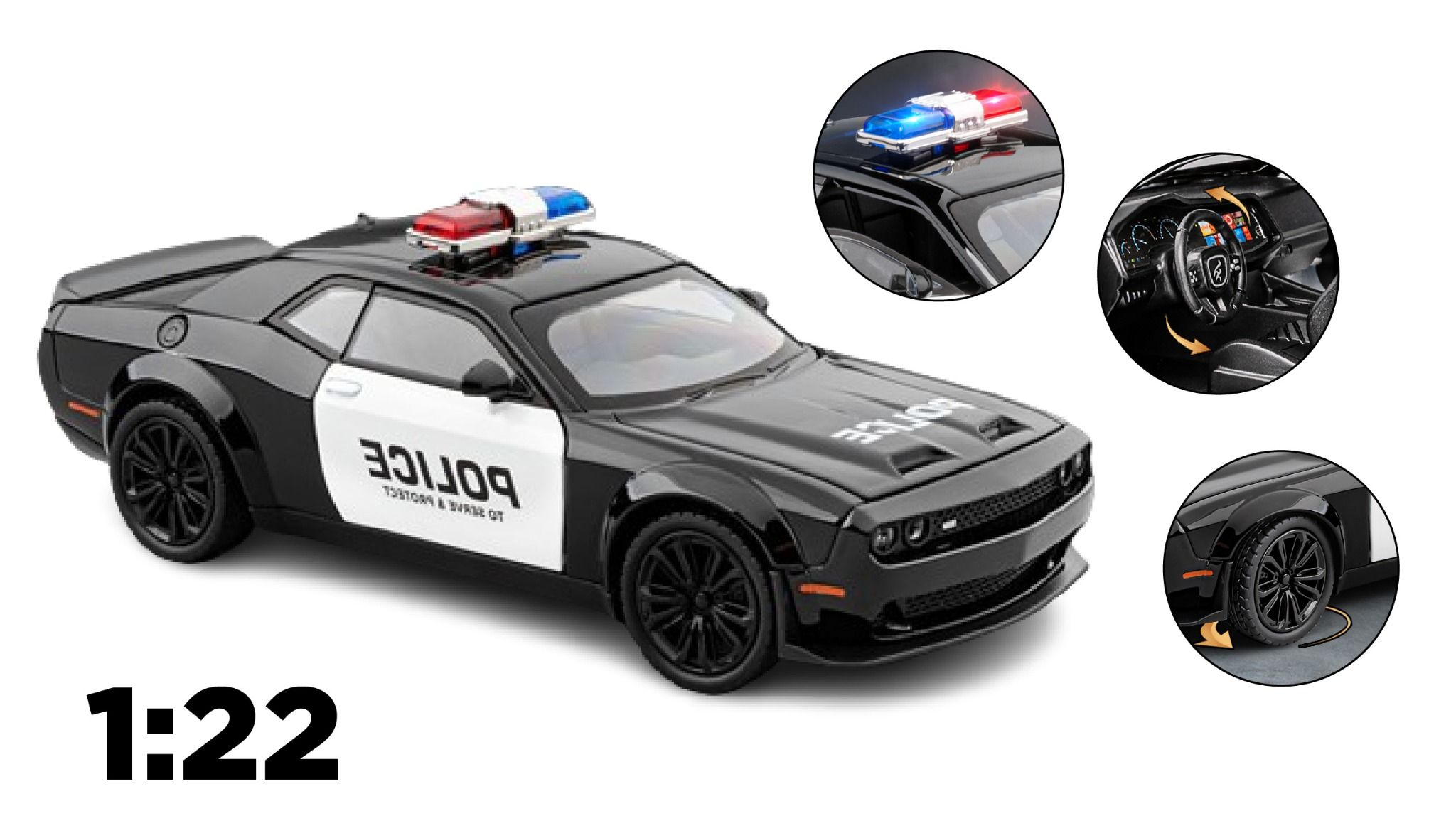 Mô hình xe Dodge Challenger SRT Hellcat Police full open tỉ lệ 1:24 Ji ...