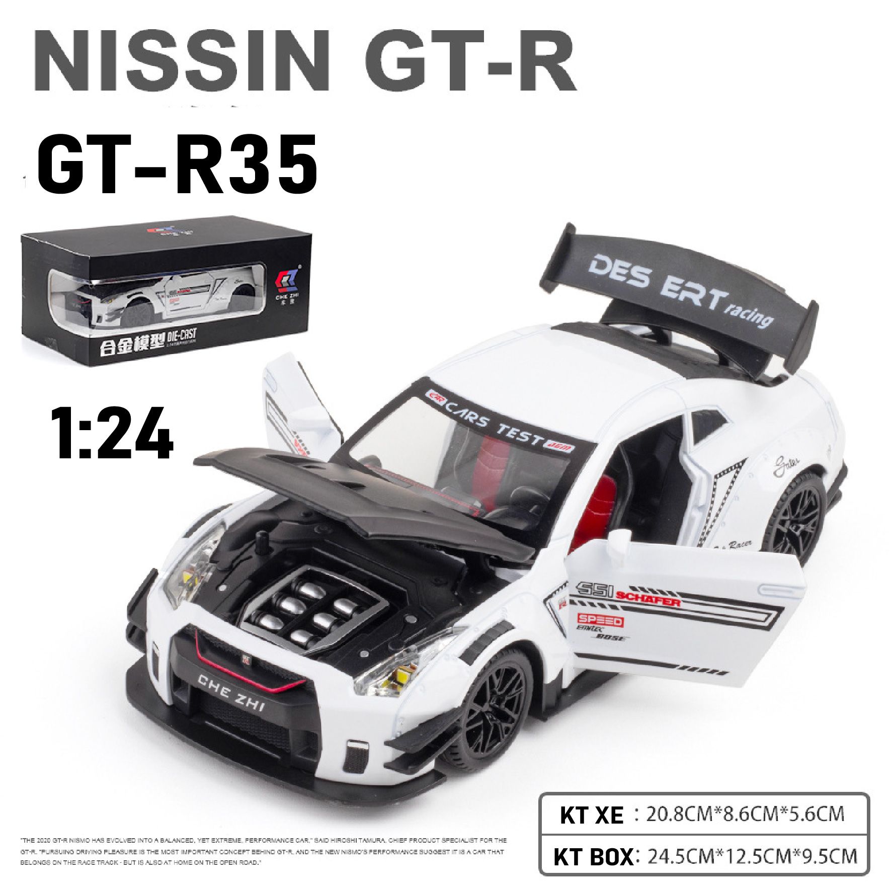 Mô hình xe Nissan Gt R35 full open có đèn - âm thanh tỉ lệ 1:24 Chezhi ...