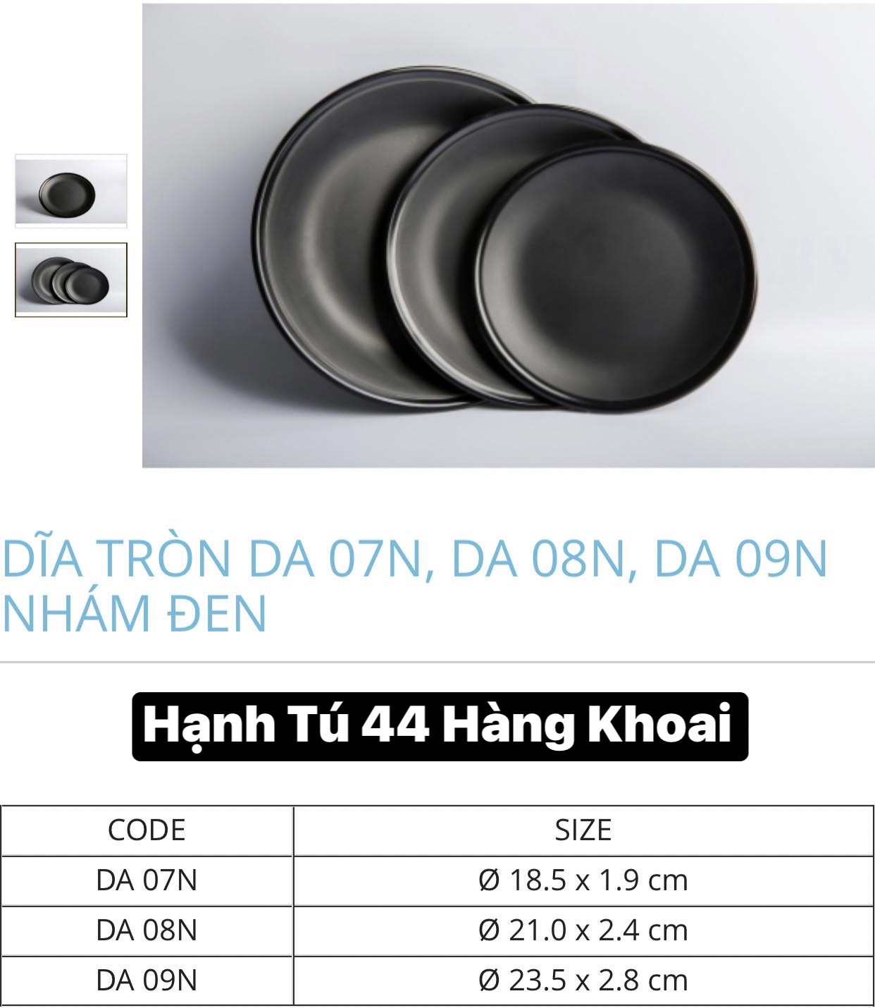 Đĩa tròn DA Melamine Fataco Cao cấp nhám đen