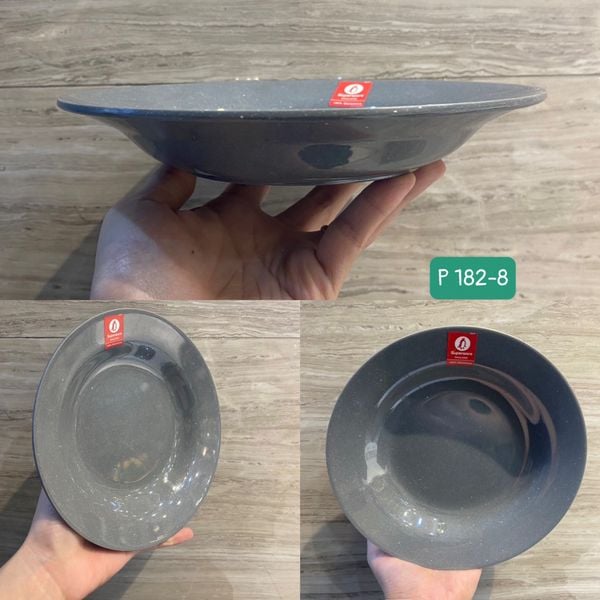 Đĩa tròn sâu màu ghi đậm bóng Melamine Superware