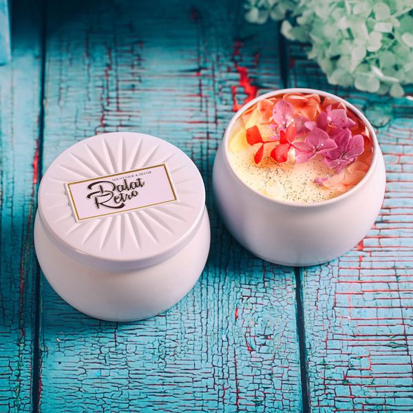 Nến thơm, 120g, hộp, mẫu hộp thiếc hoa văn, hương ocean, Dalat Retro