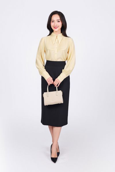 FAK51382 - Áo sơ mi kiểu công sở vải tơ dáng suông cổ đức – Thời trang ...