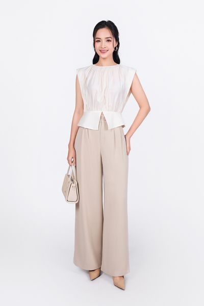 FAK51398 - Áo kiểu công sở vải tơ dáng lửng cổ tròn – Thời trang Pantio