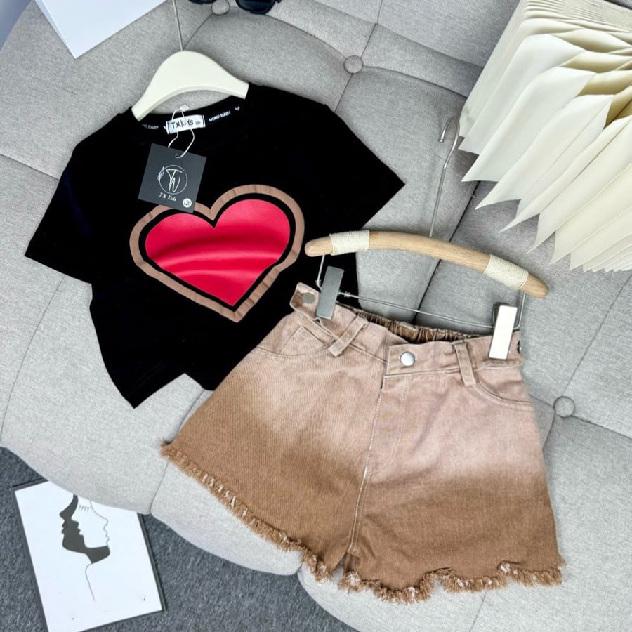 Bộ short jean hình tim Rika House