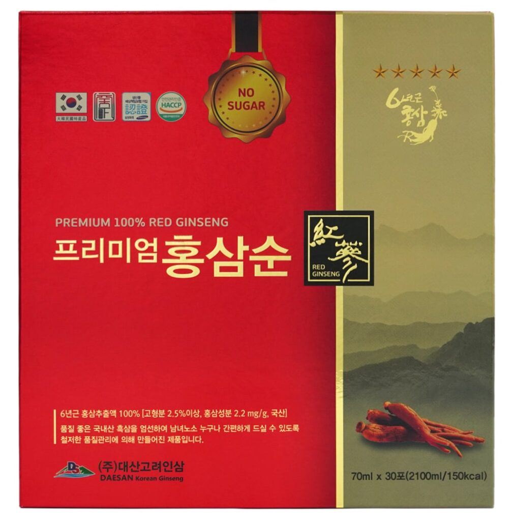 Nước Hồng Sâm Không Đường Daesan Premium 100% Red Ginseng (70ml x 30 gói) – Nhân Sâm Vàng
