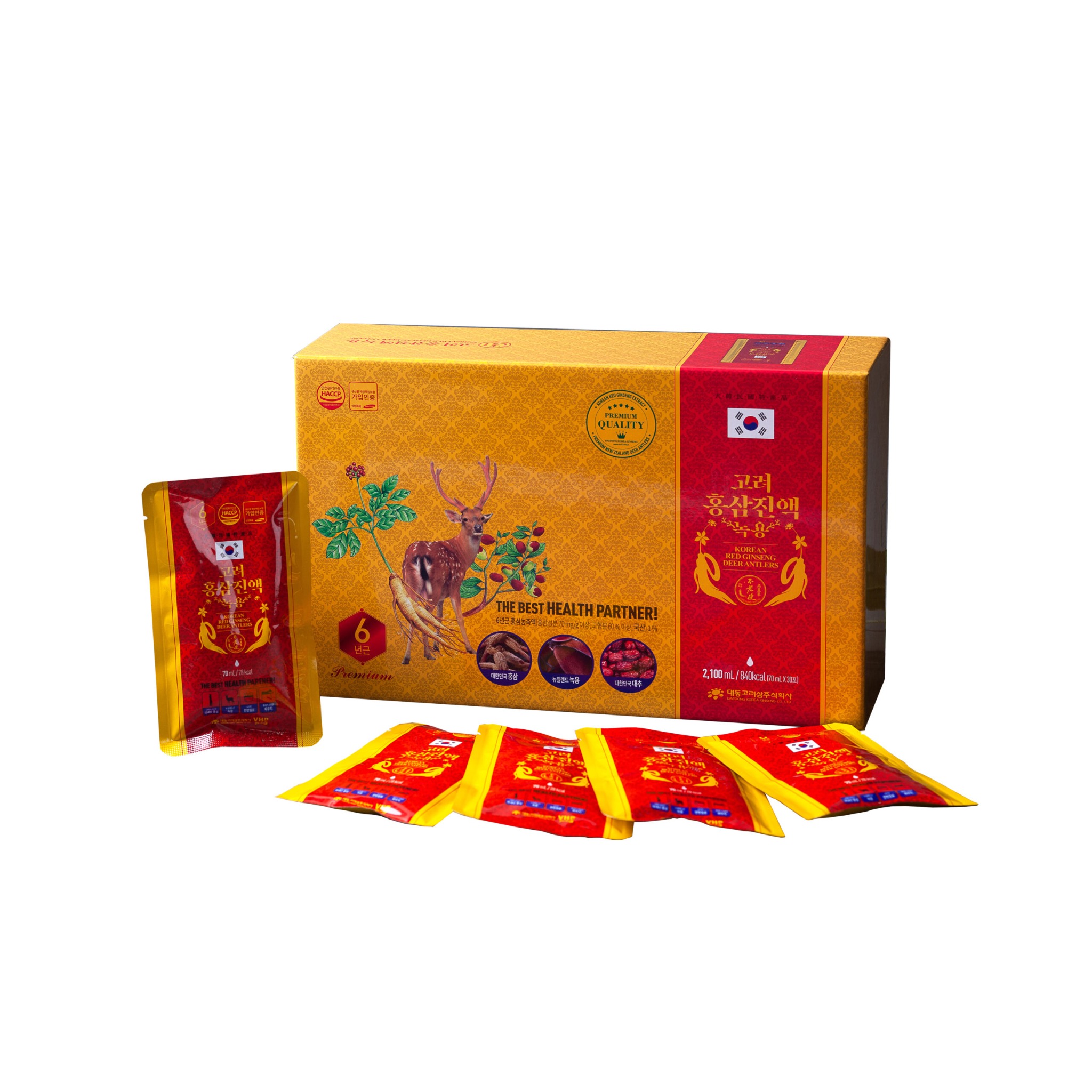 Nước Hồng Sâm Nhung Hươu Daedong Korean Red Ginseng Deer Antlers (70ml x 30 gói) – Nhân Sâm Vàng