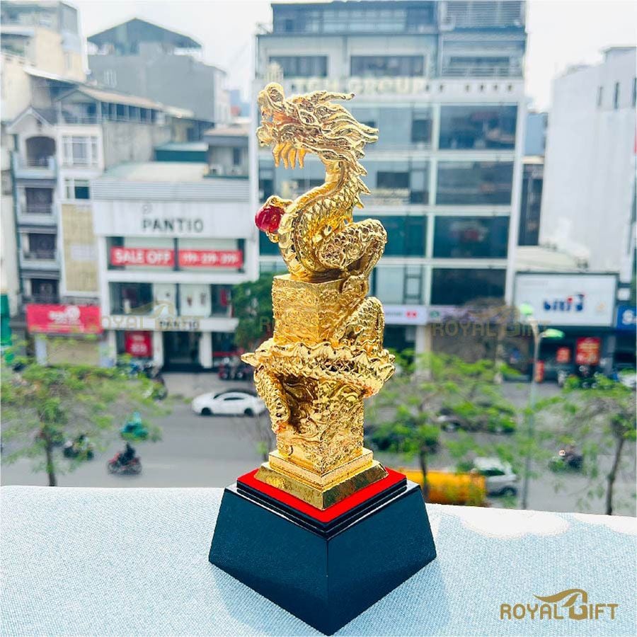Tượng Rồng Vàng Kim Long Vượng Cát mạ vàng – Quà Tặng Hoàng Gia