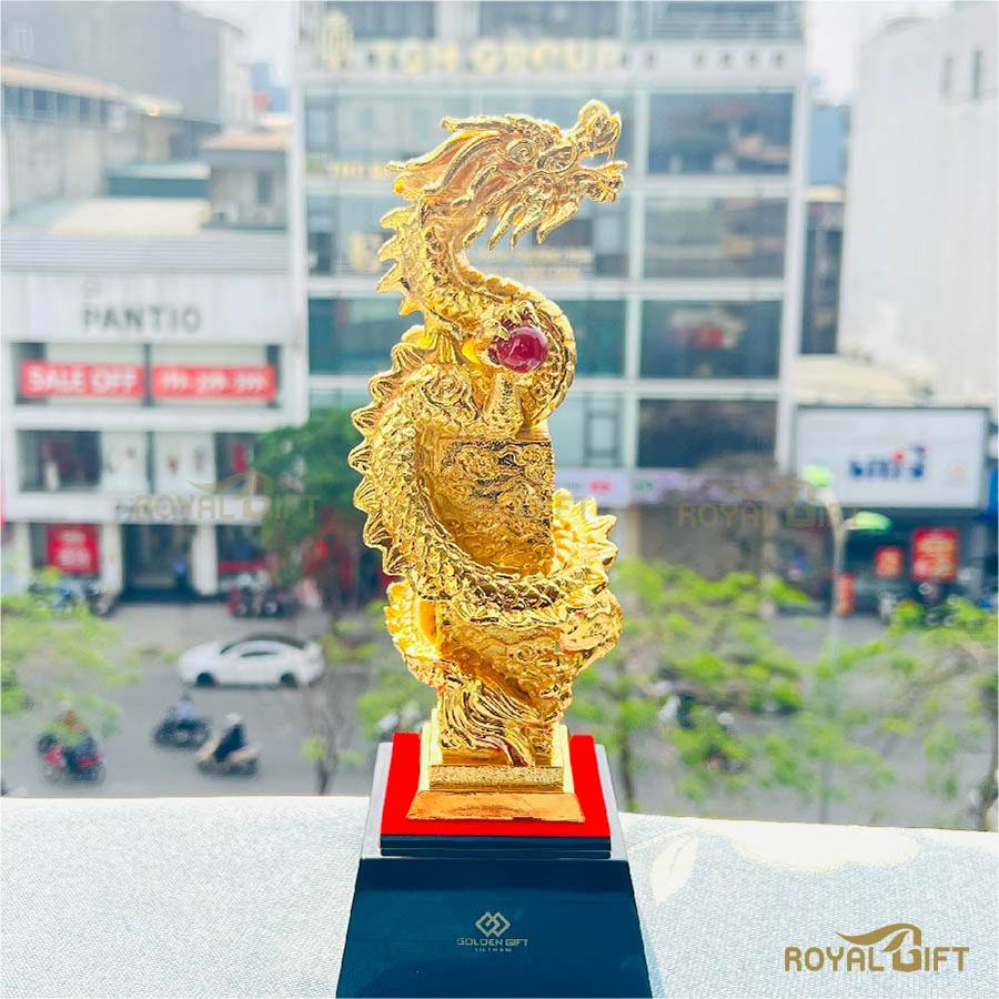 Tượng Rồng Vàng Kim Long Vượng Cát mạ vàng – Quà Tặng Hoàng Gia
