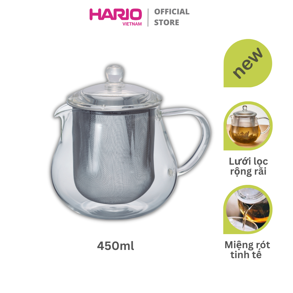 Bình pha trà kèm lưới lọc Hario Leaf Tea Pot "Clear" CHC-45T 450ml ...