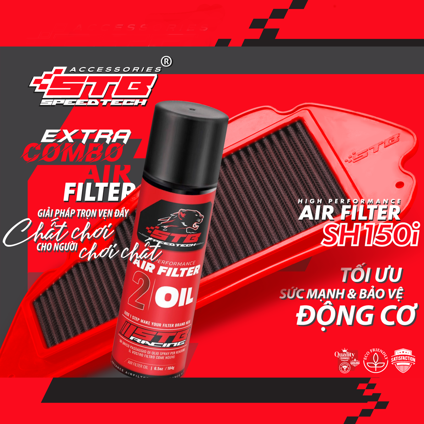 COMBO LỌC GIÓ CHÍNH HÃNG STB CHO SH125/150 + BỘ KIT VỆ SINH VÀ TẨM DẦU ...