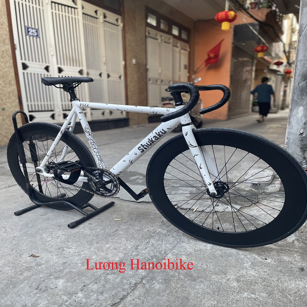 Xe đạp Fixed Gear Shukaku trắng vành 7cm đùi OTA FORCE 48T – Hanoibike shop